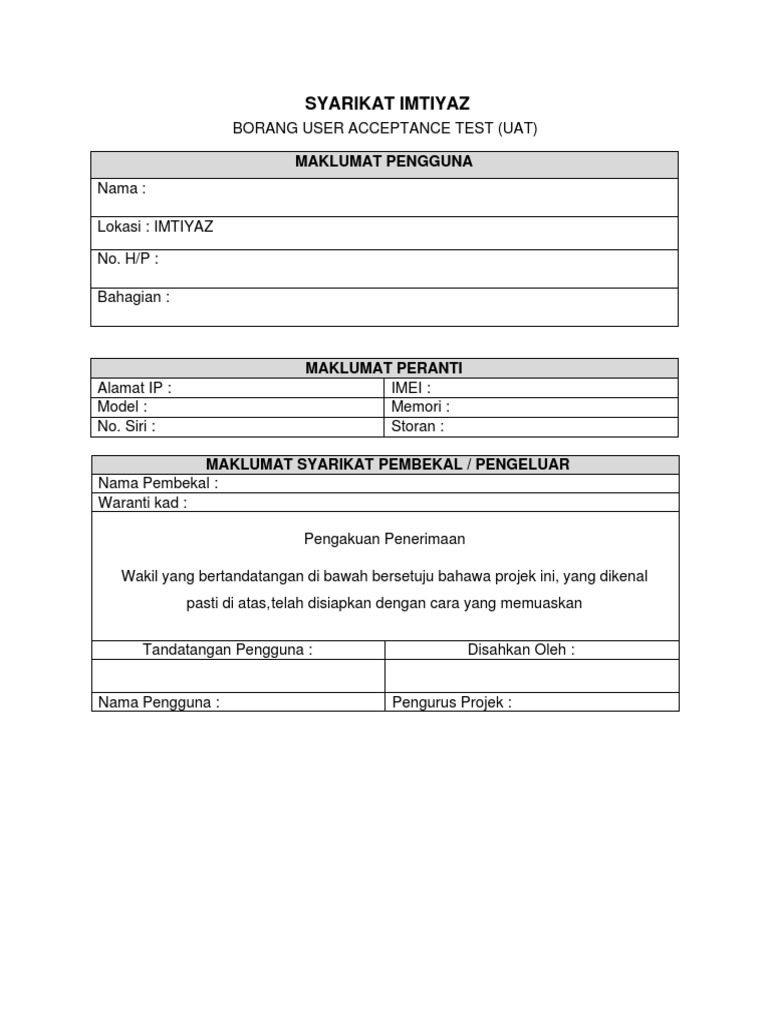 Borang Uat1 | PDF