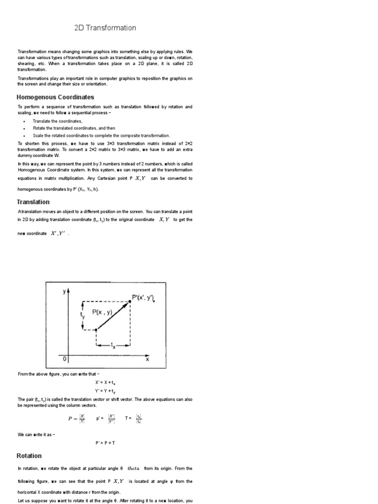 2d Transformation Pdf 2 D Computer Graphics Cartesian Coordinate System