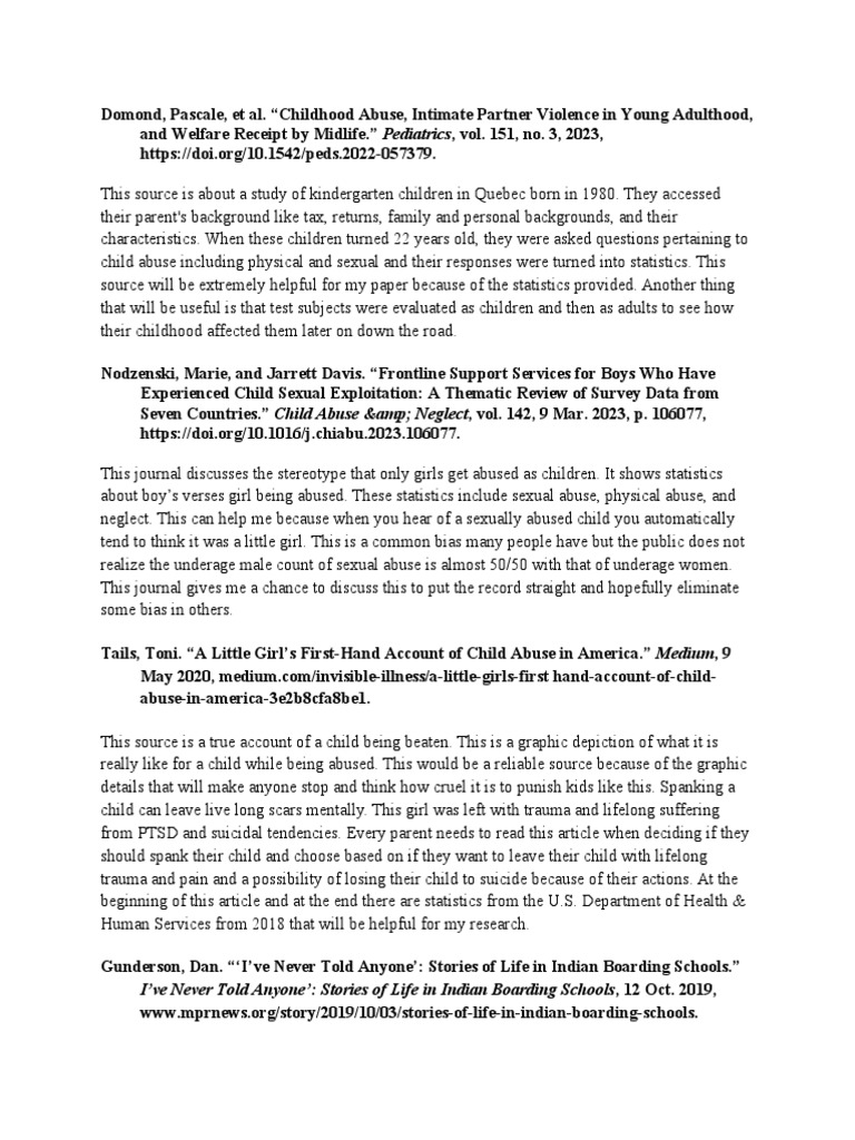 Annotated Bibliography | Download Free PDF | Child Abuse | Child Neglect