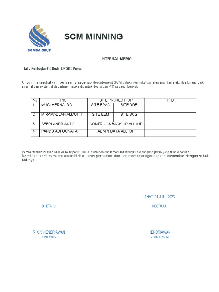 Internal Memo Surat Persetujuan Kolegial Manajemen | PDF