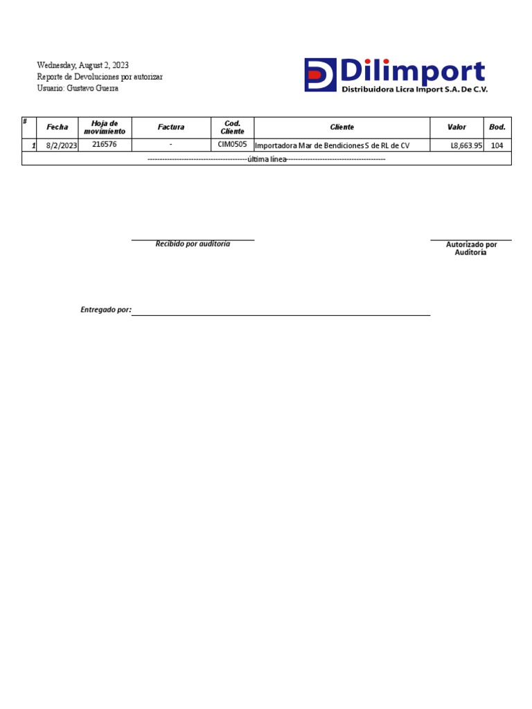 Formato de Entrega de Devoluciones Por Autorizar | PDF | Industria de alimentos | Minoristas de ...