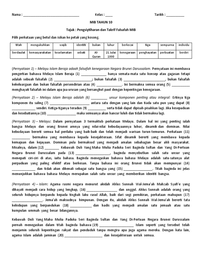 Falsafah Dan Takrif MIB Tahun 10 | PDF | Karier & Perkembangan