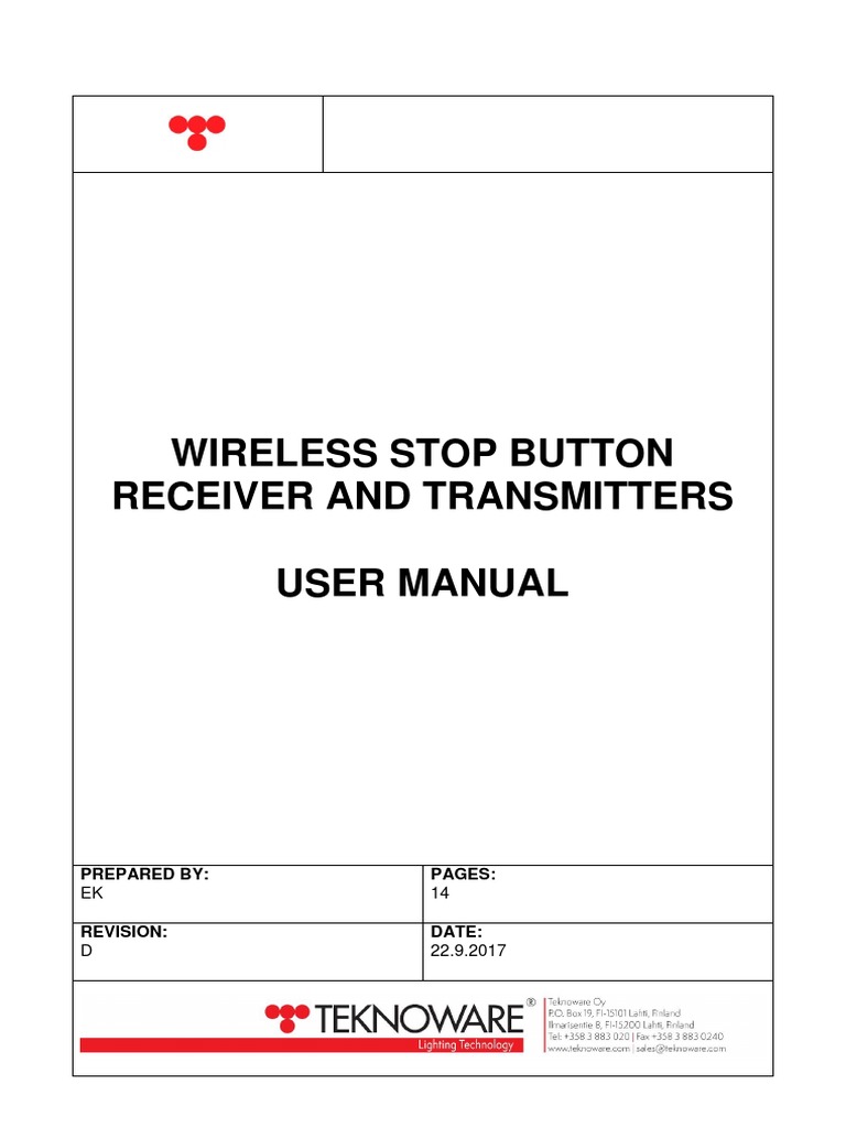 Wireless Stop Button User Manual - en Rev D | PDF