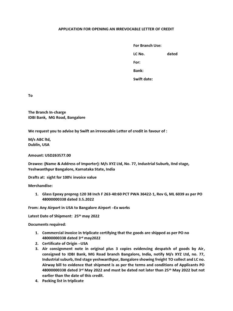 LC Application Request | PDF