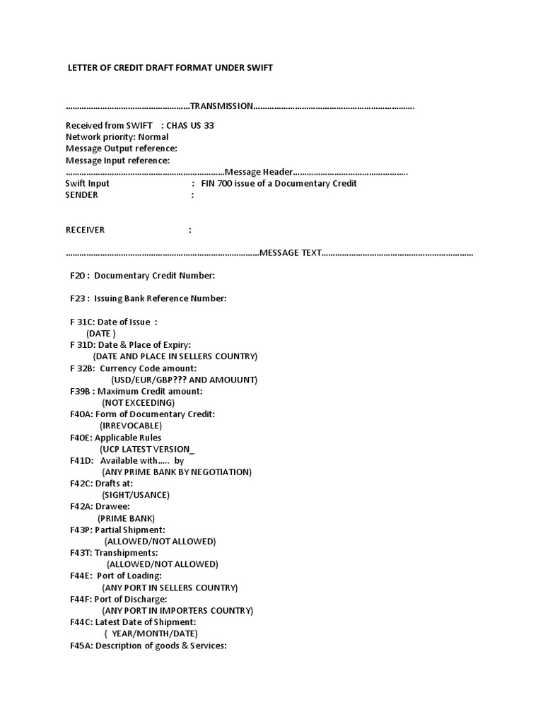 Letter of Credit Draft Format | PDF | Business | Finance & Money Management