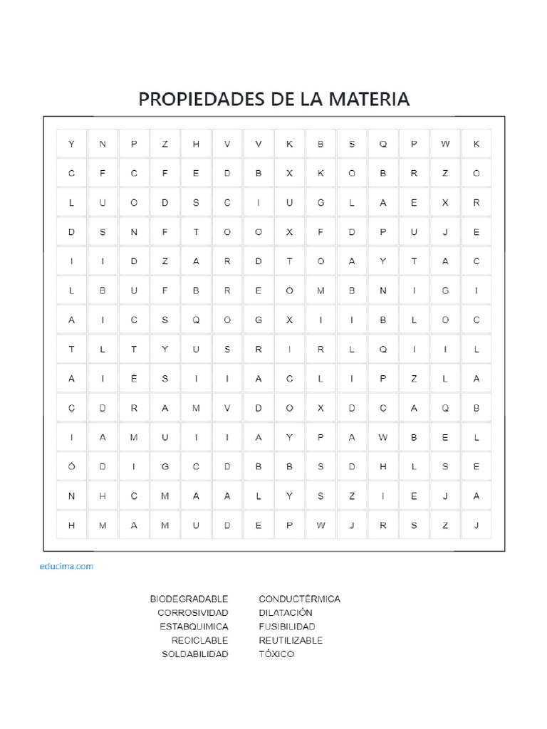 Sopa de Letras Ed. Tecnológica - Propiedades de La Materia | PDF