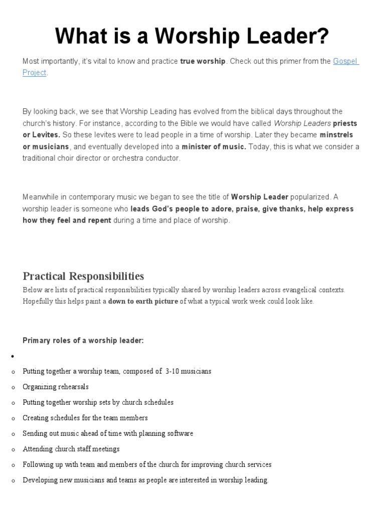 What Is A Worship Leader | PDF
