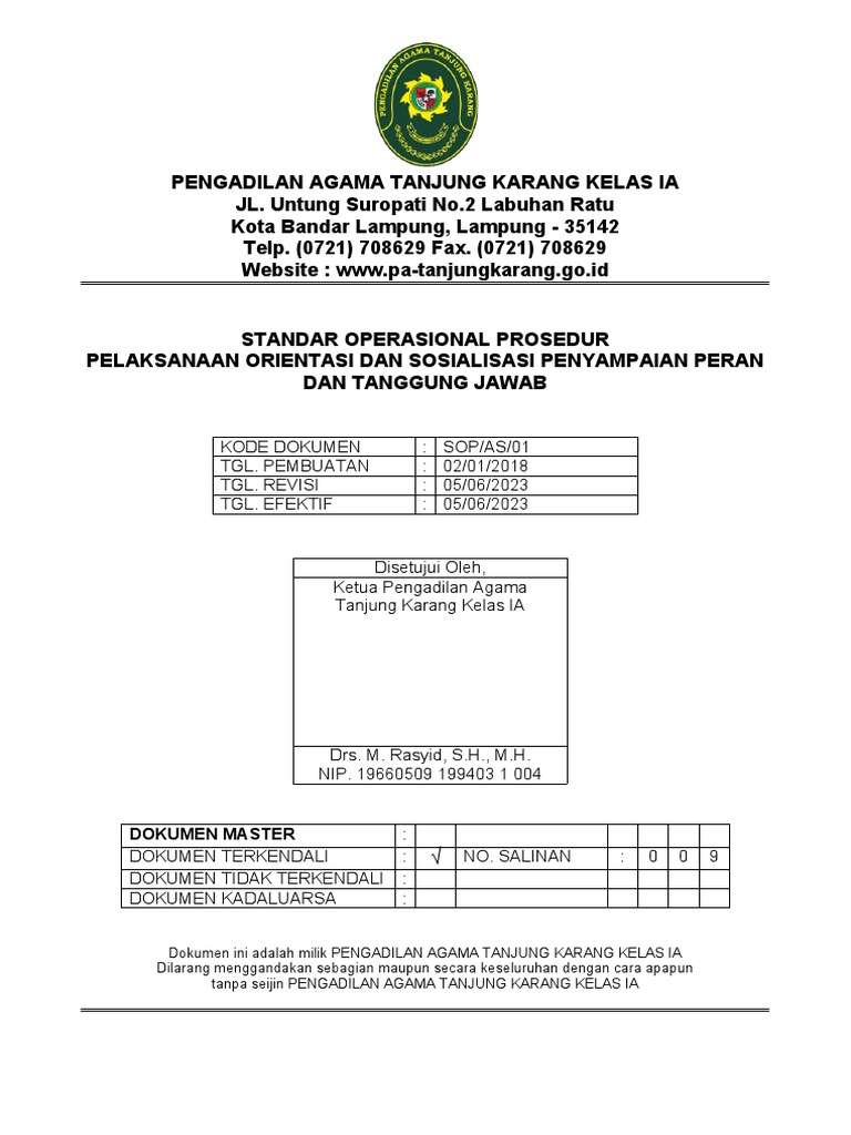 Cover SOP Kesekretariatan - Dokumen - Terkendali | PDF