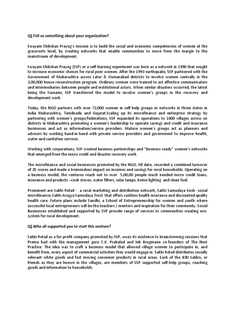 Interview Symbiosis PREMA GOPALAN Aug 29 | PDF | Microcredit ...