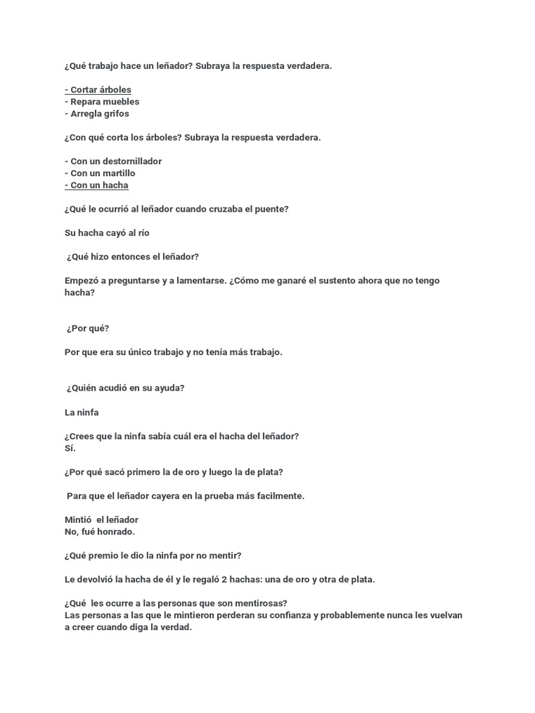 Lectura del Cuento El Honrado Leñador (Adjunto Diapositiva y Video ) | PDF