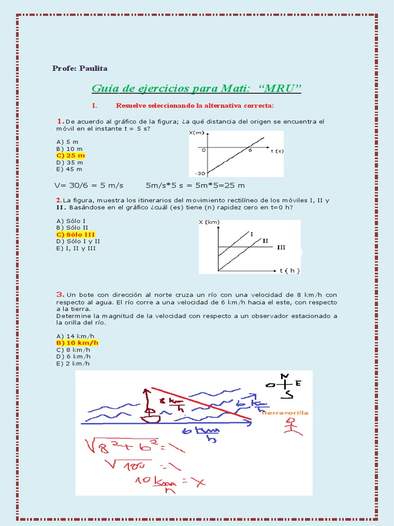 Guía de Ejercicios de MRU | PDF
