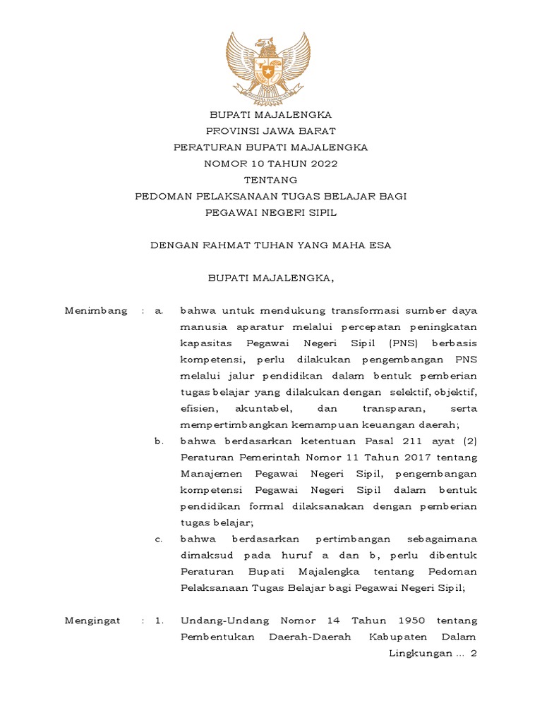 Pedoman Tugas Belajar PNS Majalengka | PDF