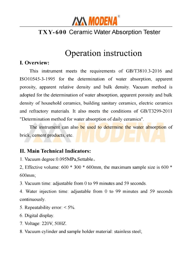 WA Vacuum Modena TXY-600 CATALOG | PDF