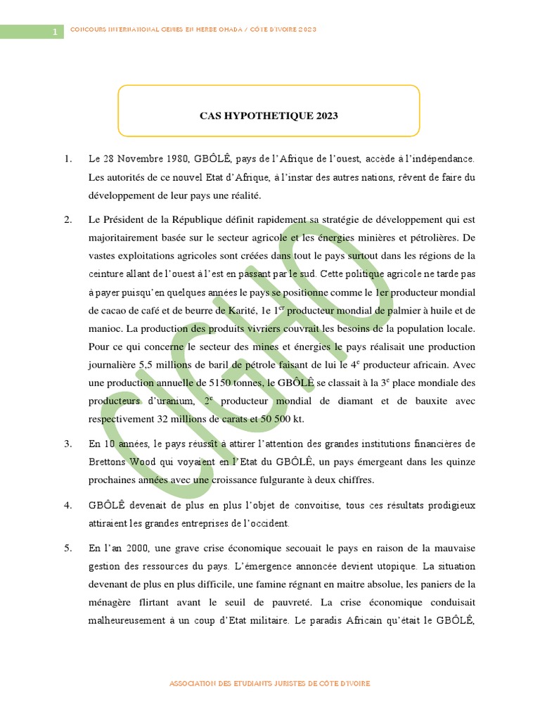 Cas Fictif Cigho 2023 NV1 | PDF