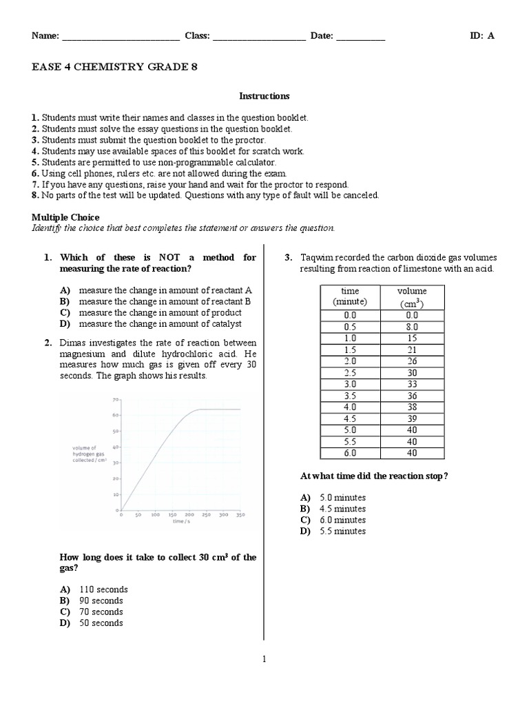 Ease 4 Chemistry Grade 8 19-20 | PDF | Catalysis | Reaction Rate