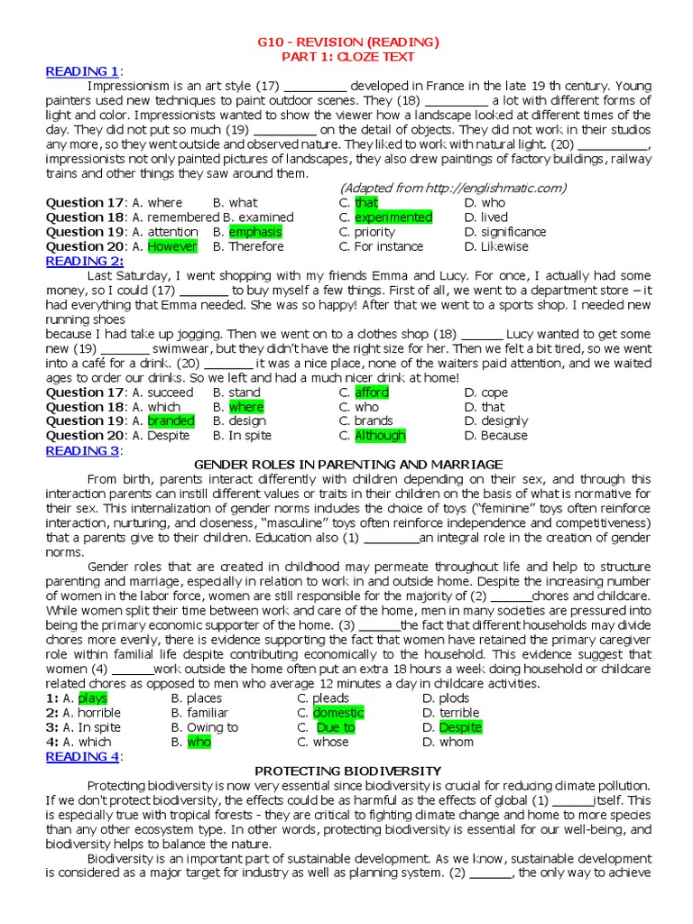 G10 Reading Key | PDF
