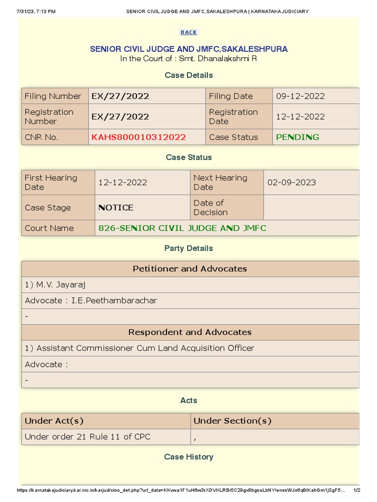 Senior Civil Judge and JMFC, Sakaleshpura - Judiciary | PDF | Public ...
