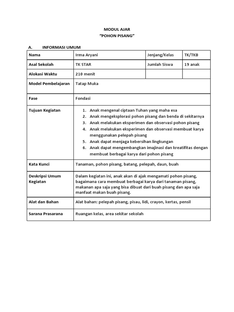 Modul Ajar Tanaman Pohon Pisang | PDF