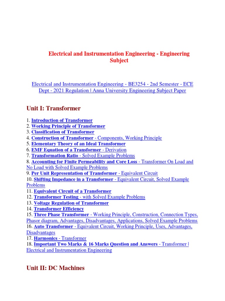 Electrical and Instrumentation Engineering | PDF