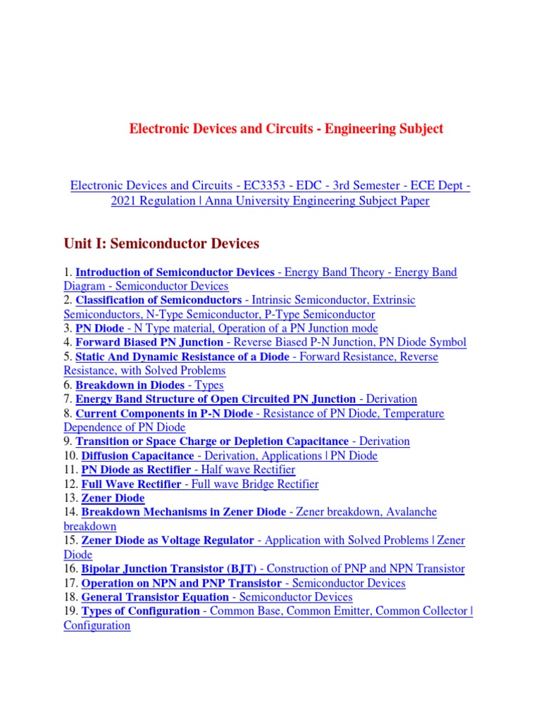 Electronic Devices and Circuits | PDF | Amplifier | Bipolar Junction ...