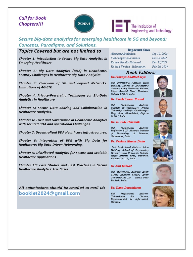 Call For Book Chapters - Secure Big-Data Analytics For Emerging Healthcare in 5G and Beyond ...