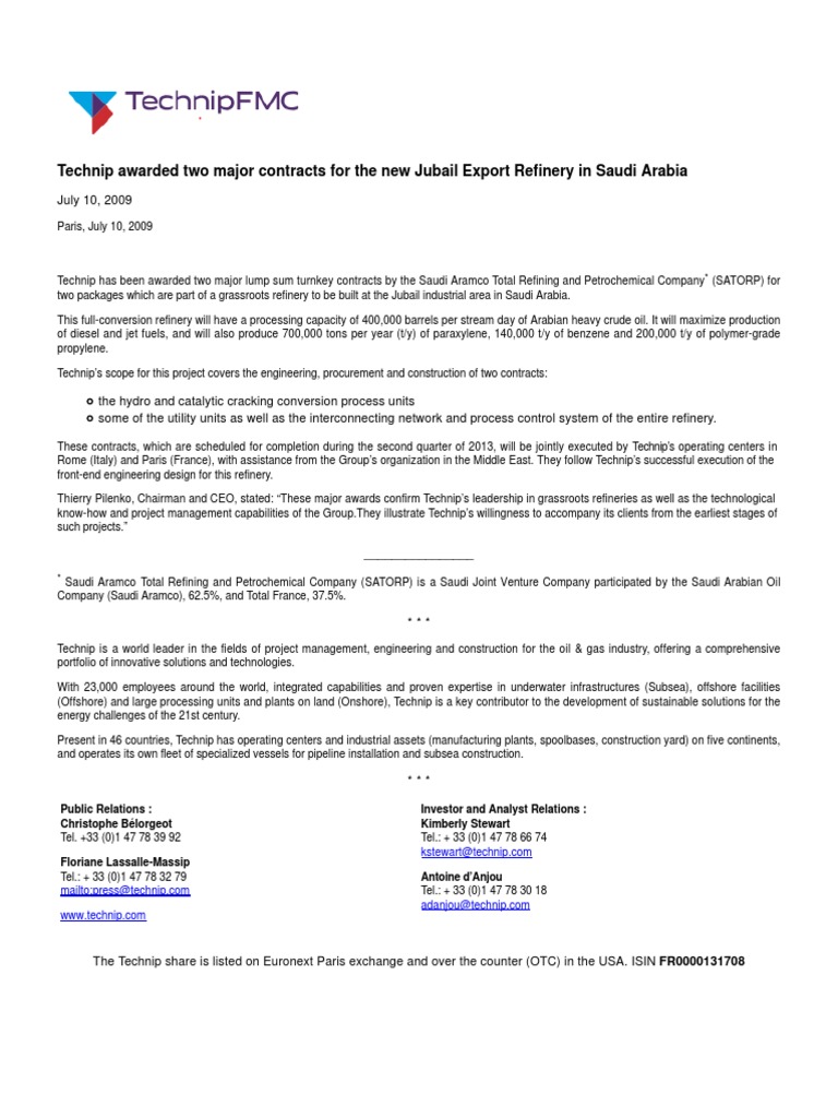 Technip | PDF | Oil Refinery | Resource Extraction
