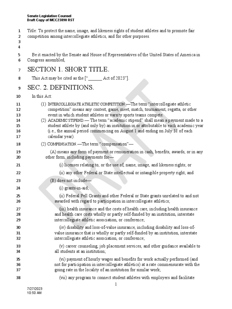 Ted Cruz NIL Draft Bill (7.27.23) | PDF