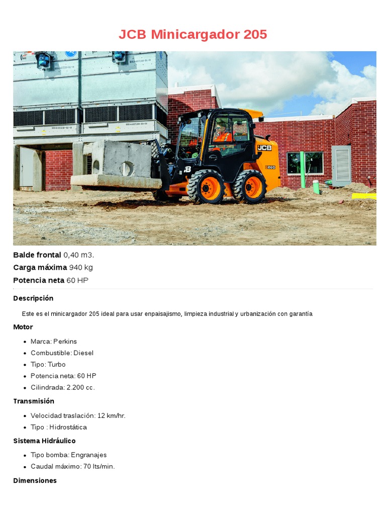 FICHA TECNICA MINICARGADOR-MODELO 205 0AE8krTS5C | PDF