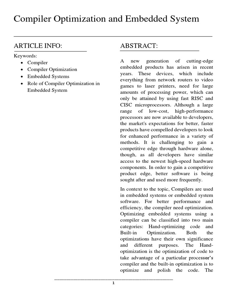 Compiler Optimization and Embedded System | PDF
