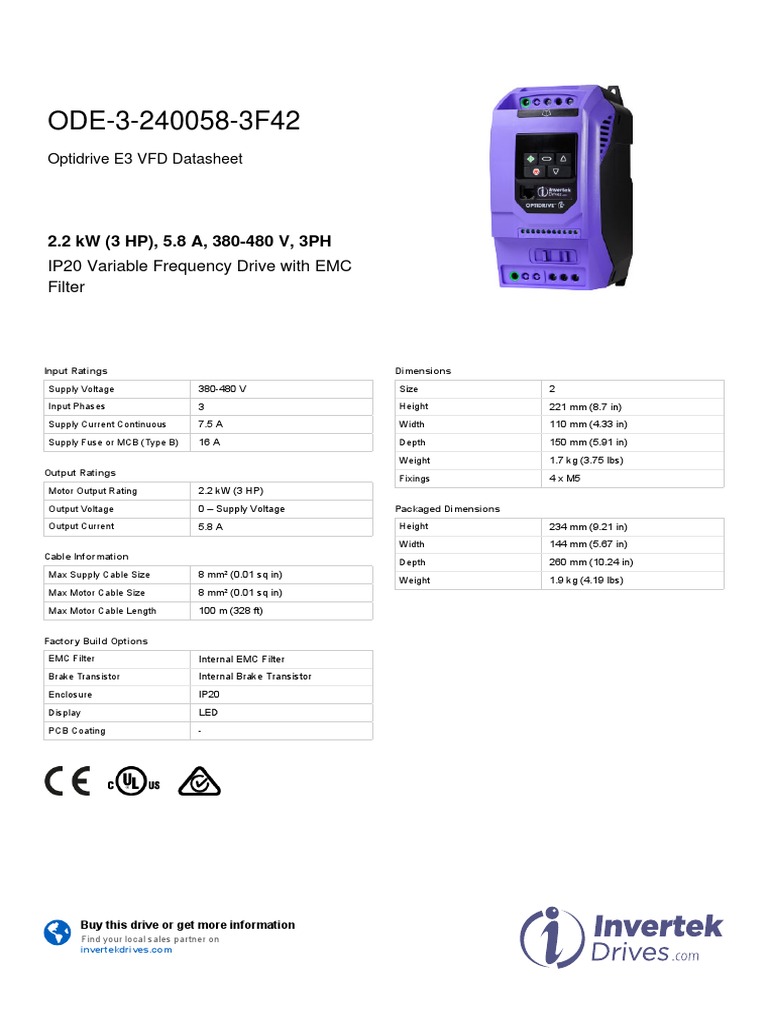 Optidrive E3 VFD Datasheet Overview | PDF | Information And ...