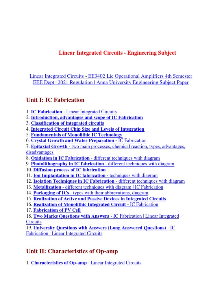 Linear Integrated Circuits (LIC) | PDF | Technology & Engineering