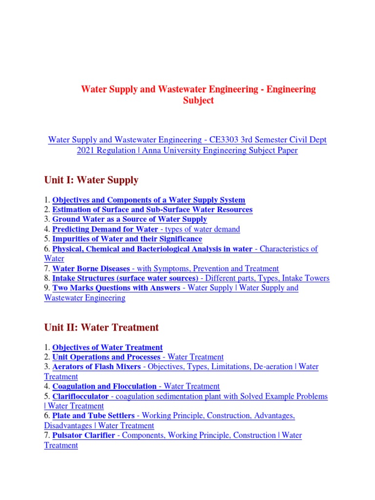 Water Supply and Wastewater Engineering | PDF