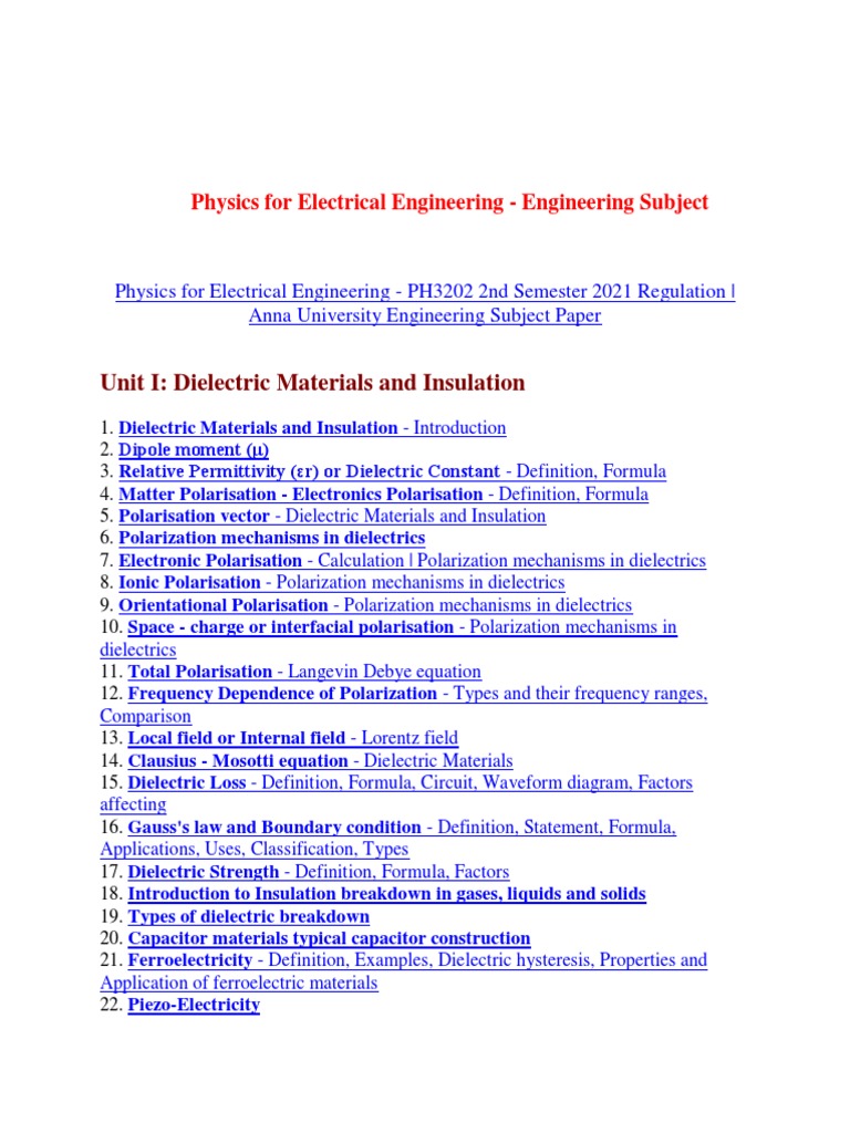 Physics For Electrical Engineering | PDF