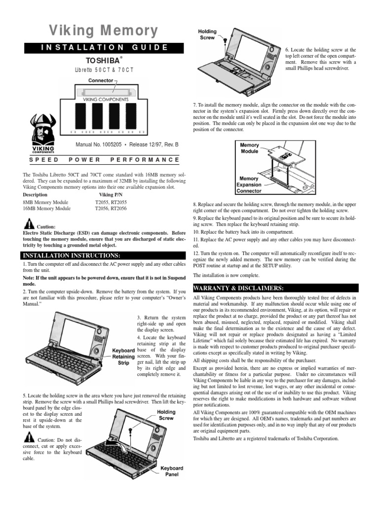 Toshiba Memory Install Guide Libretta | PDF