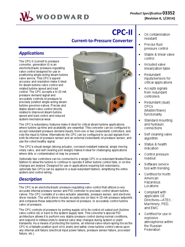 Woodward - CPC Current To Pressure Converter | PDF