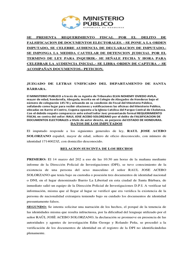 Requerimiento Fiscal | PDF | Fiscal | Justicia