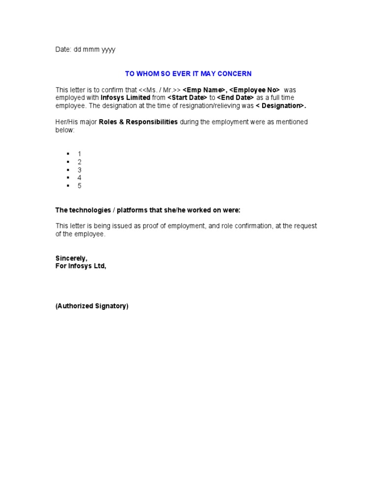 Work Experience Letter Template - Ex-Employees | PDF