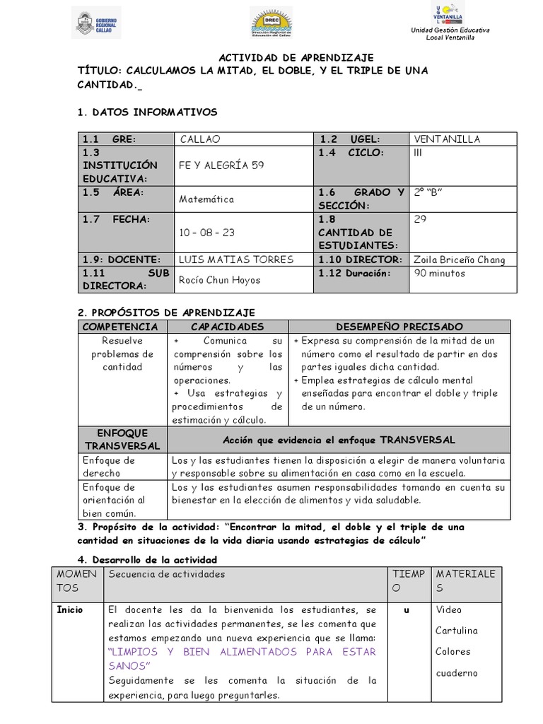 Reforzar La Mitad, Doble y Triple | PDF | Aprendizaje | Cognición