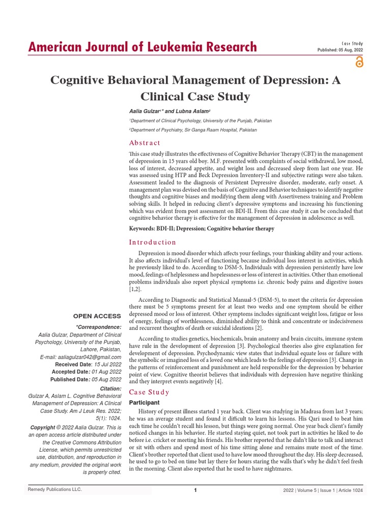 Cognitive Behavioral Management of Depression A Clinical Case Study 9108 | PDF | Major ...