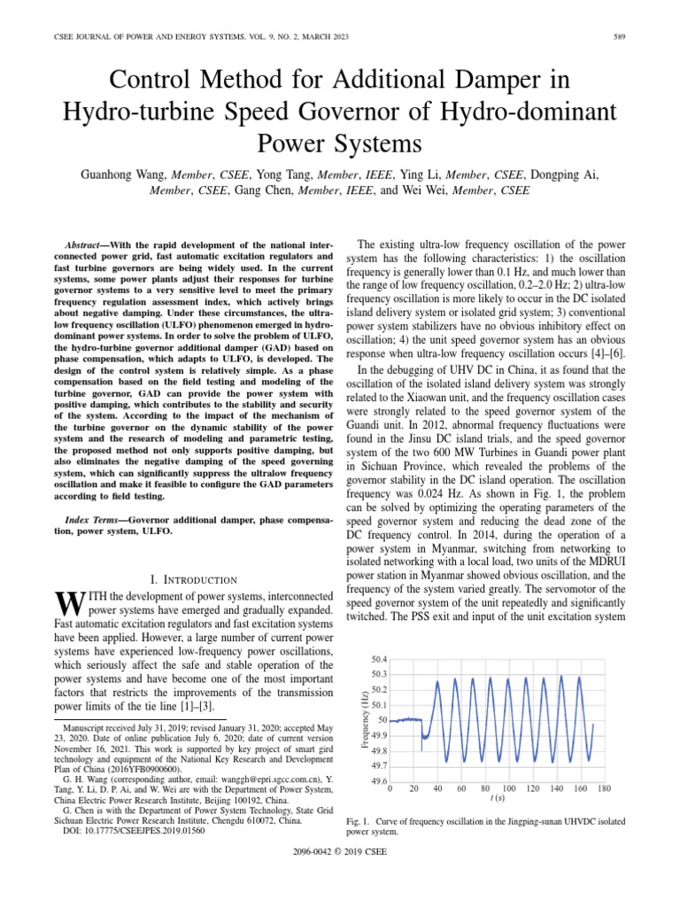Control Method For Additional Damper in Hydro-Turbine Speed Governor of Hydro-Dominant Power ...