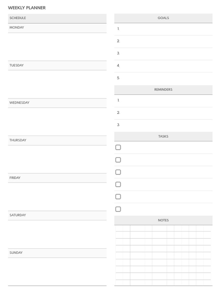 Standard Weekly Planner Sheet | PDF