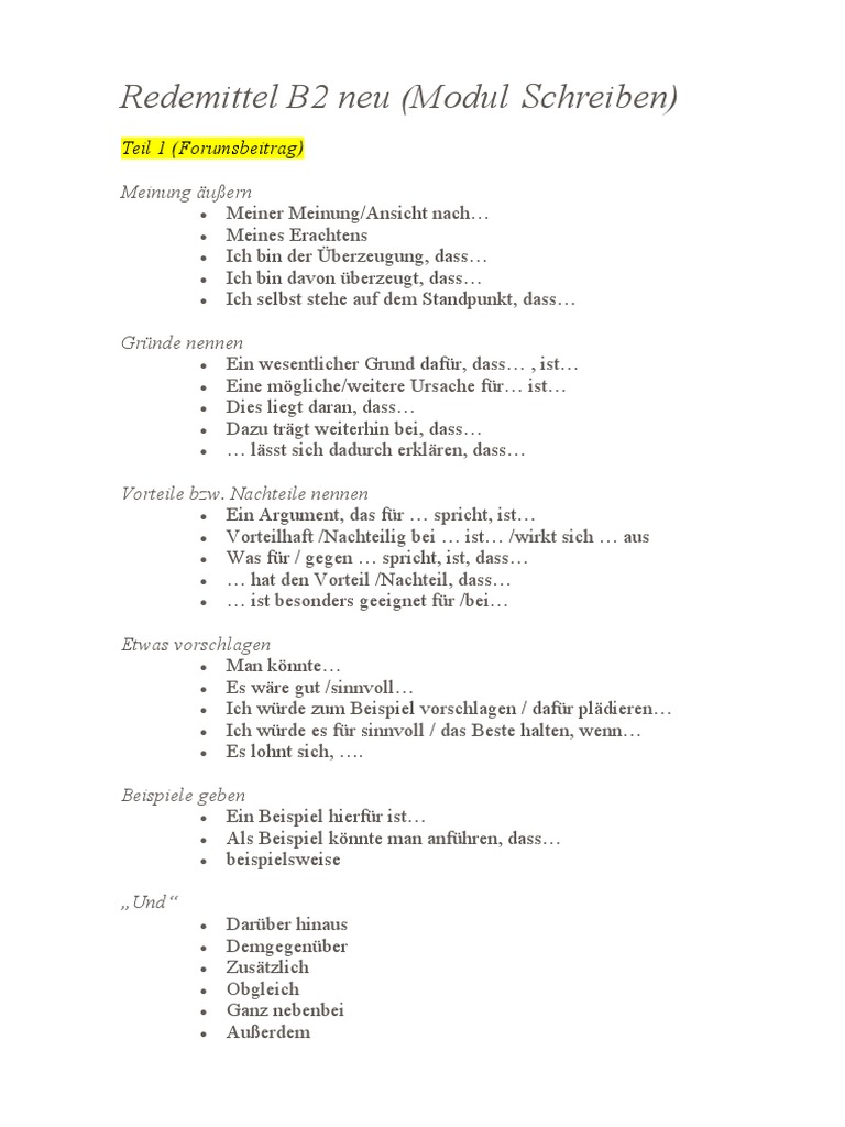 Redemittel B2 - Schreiben | PDF