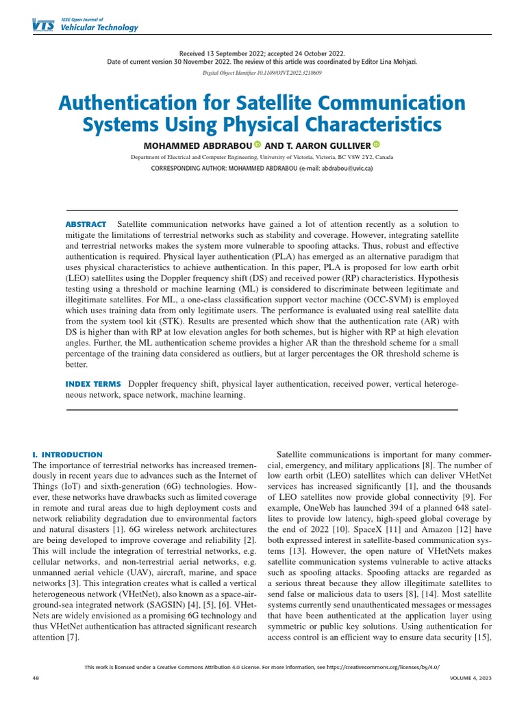 Authentication For Satellite Communication Systems Using Physical Characteristics | PDF
