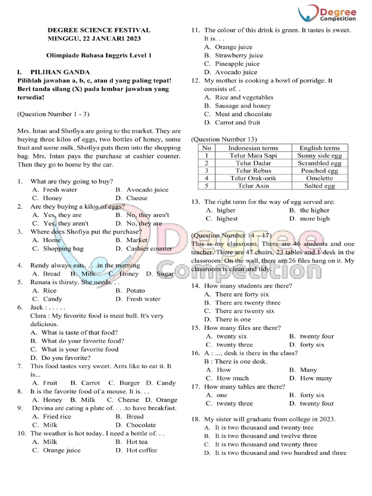 Soal English Level 1 | PDF
