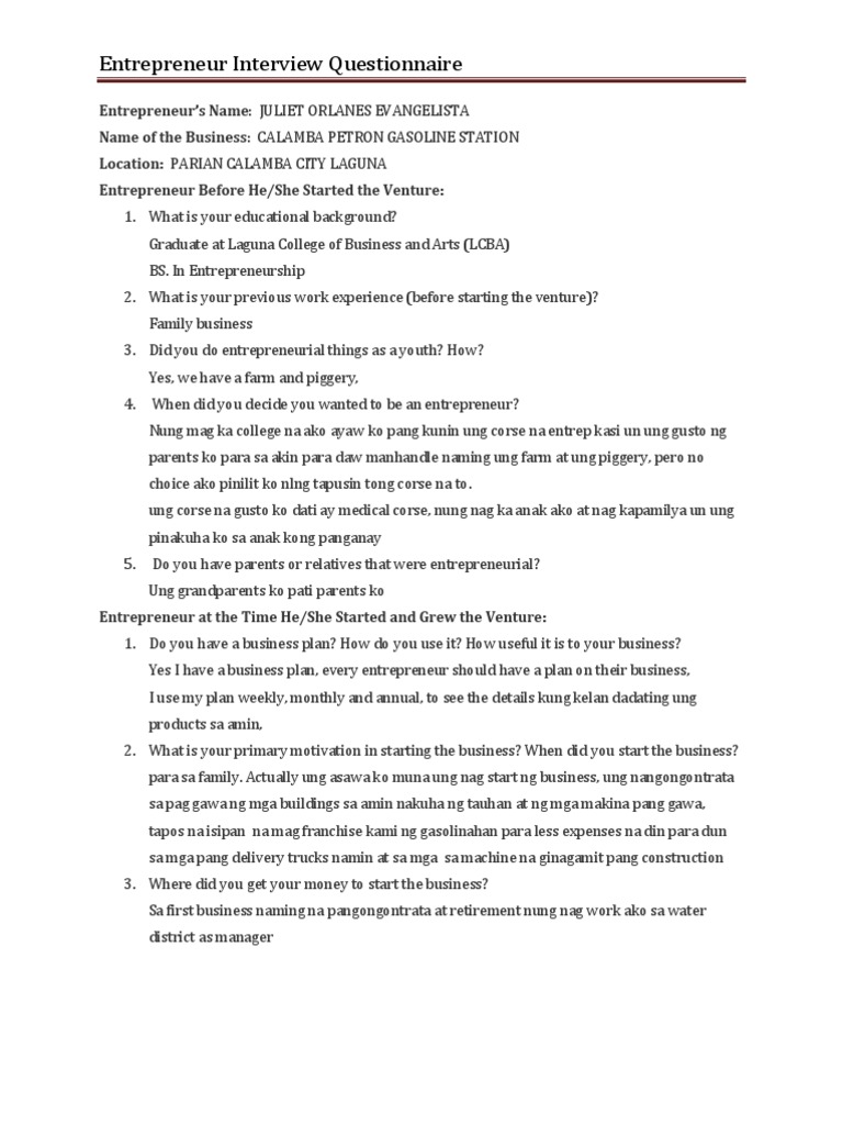 Entrepreneur Interview Qs | PDF | Entrepreneurship | Business