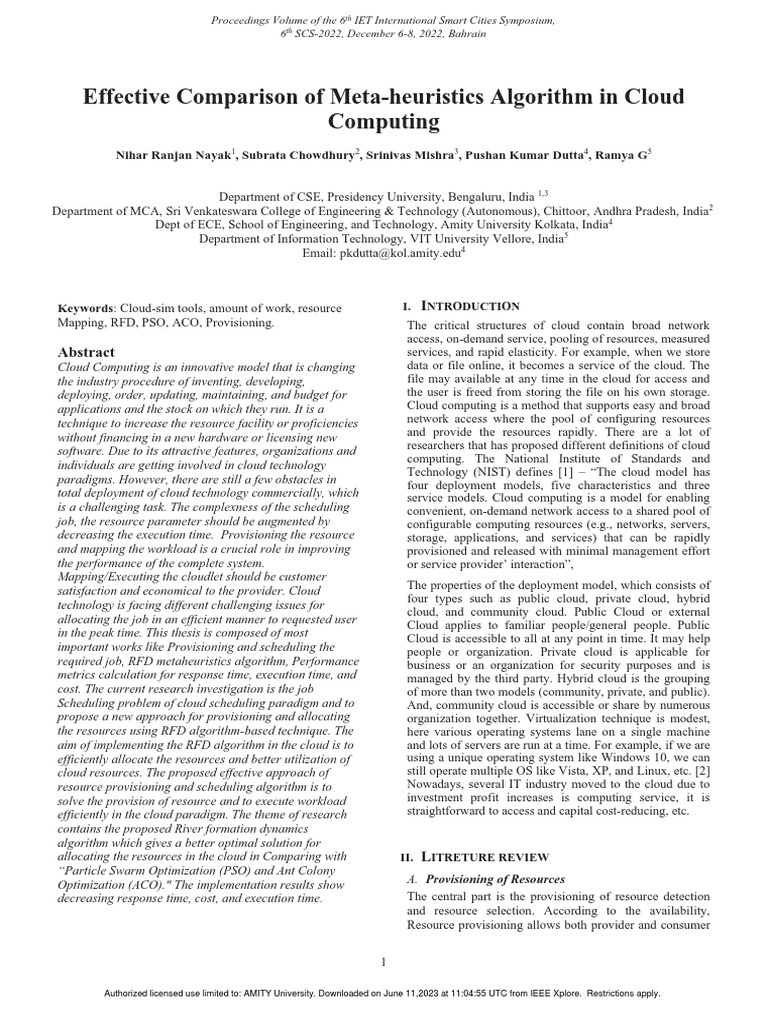 Effective Comparison Of Meta Heuristics Algorithm In Cloud Computing Pdf