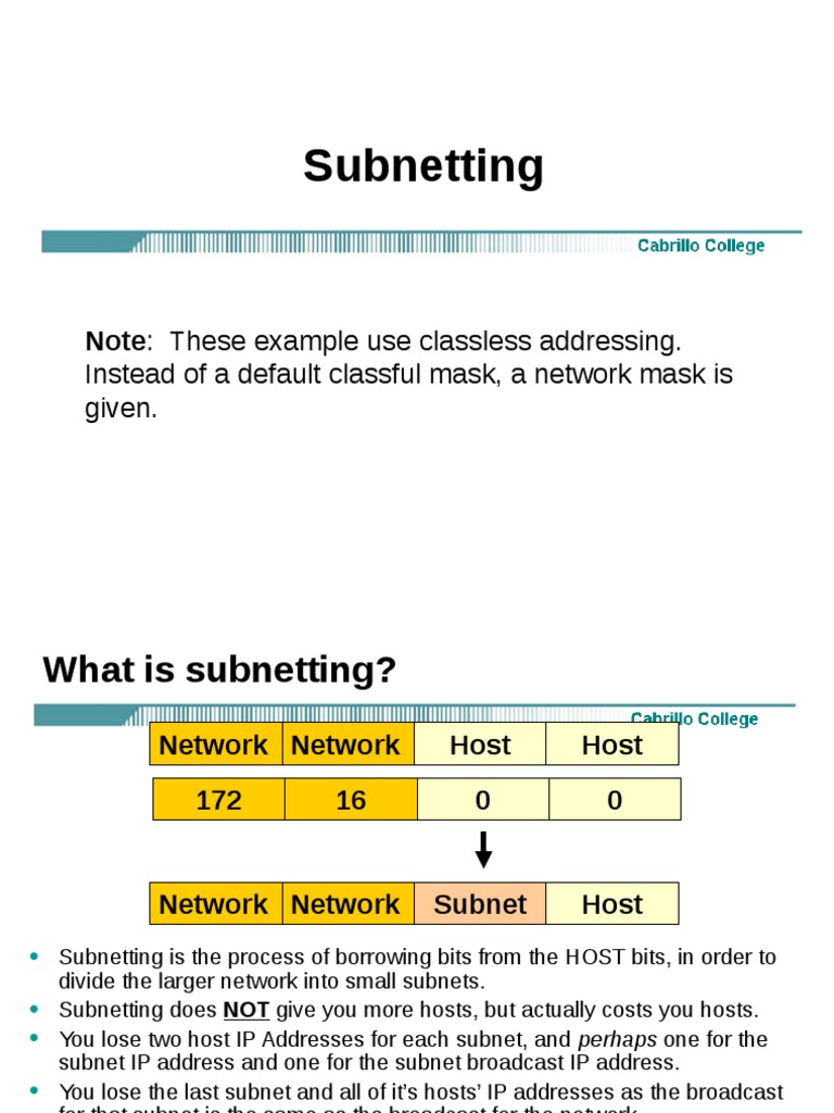 Classless Subnetting Pdf Ip Address Telecommunications