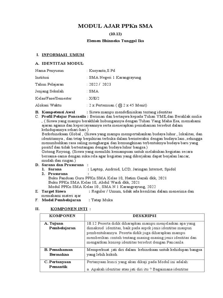 Modul PPKN X Unit 1 | PDF