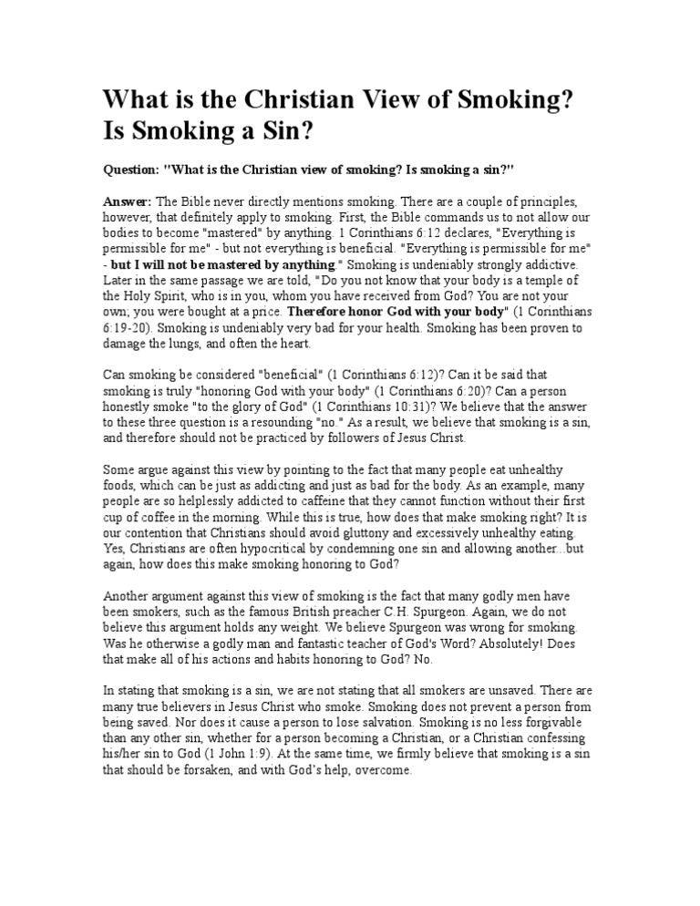 What Is The Christian View of Smoking | PDF | First Epistle To The ...