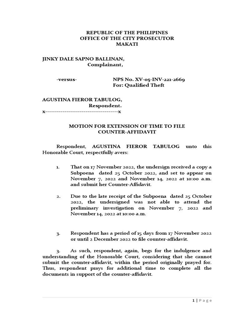 Motion For Time - TABULOG | PDF